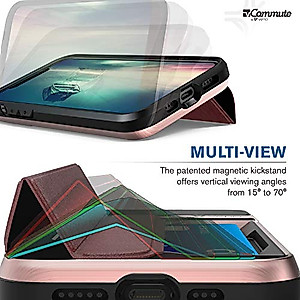 VENA vCommute Wallet Case Compatible with Apple iPhone 12 / iPhone 12 Pro (6.1"-inch), (Military Grade Drop Protection) Flip Leather Cover Card Slot Holder with Kickstand - Rose Gold