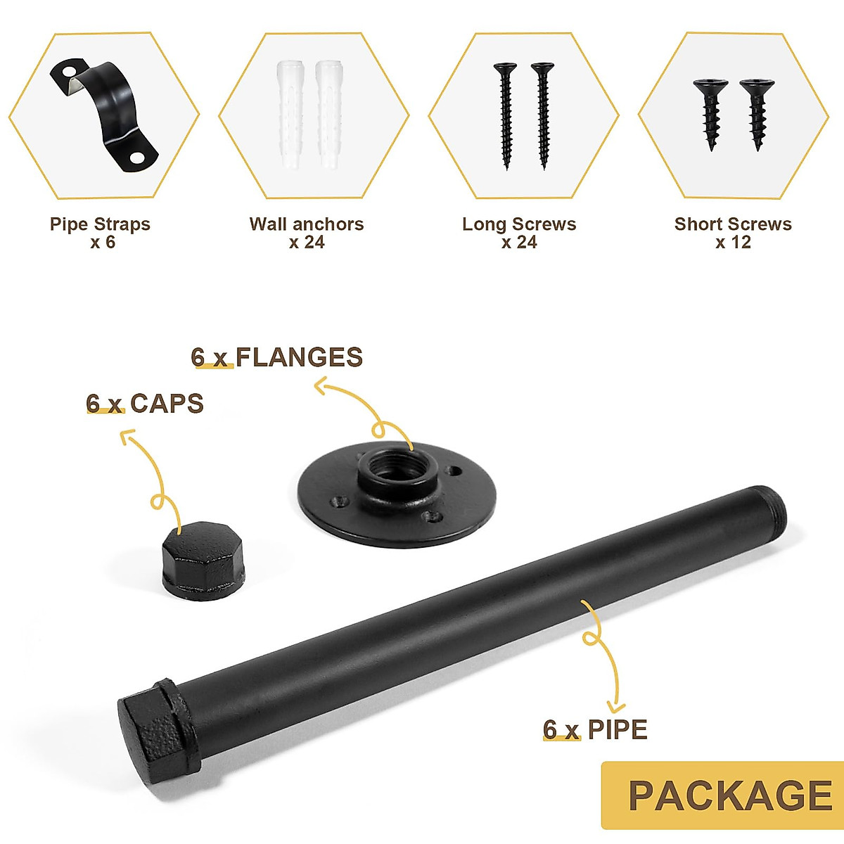 Pintuson 6 Pcs Industrial Pipe Clothes Bar 10 Inch - Wall Mount Clothing Rack - Face Out Closet Rods for Hanging Clothes Commercial Retail Boutique Laundry Shirt Display - Black