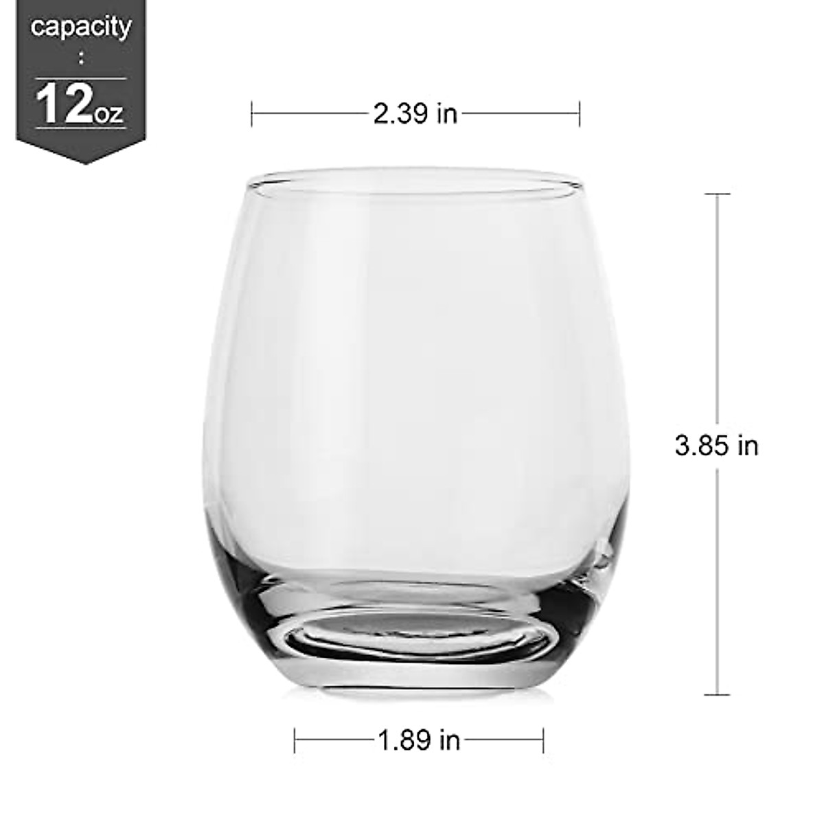 LUXU Durable Stemless Wine Glasses for Red or White Wine- Dishwasher Safe-Elegant Cocktail Glasses,Clear Lowball Bar Glasses,Lead-Free Party Drinking Glassware Set of 4-12 Ounce