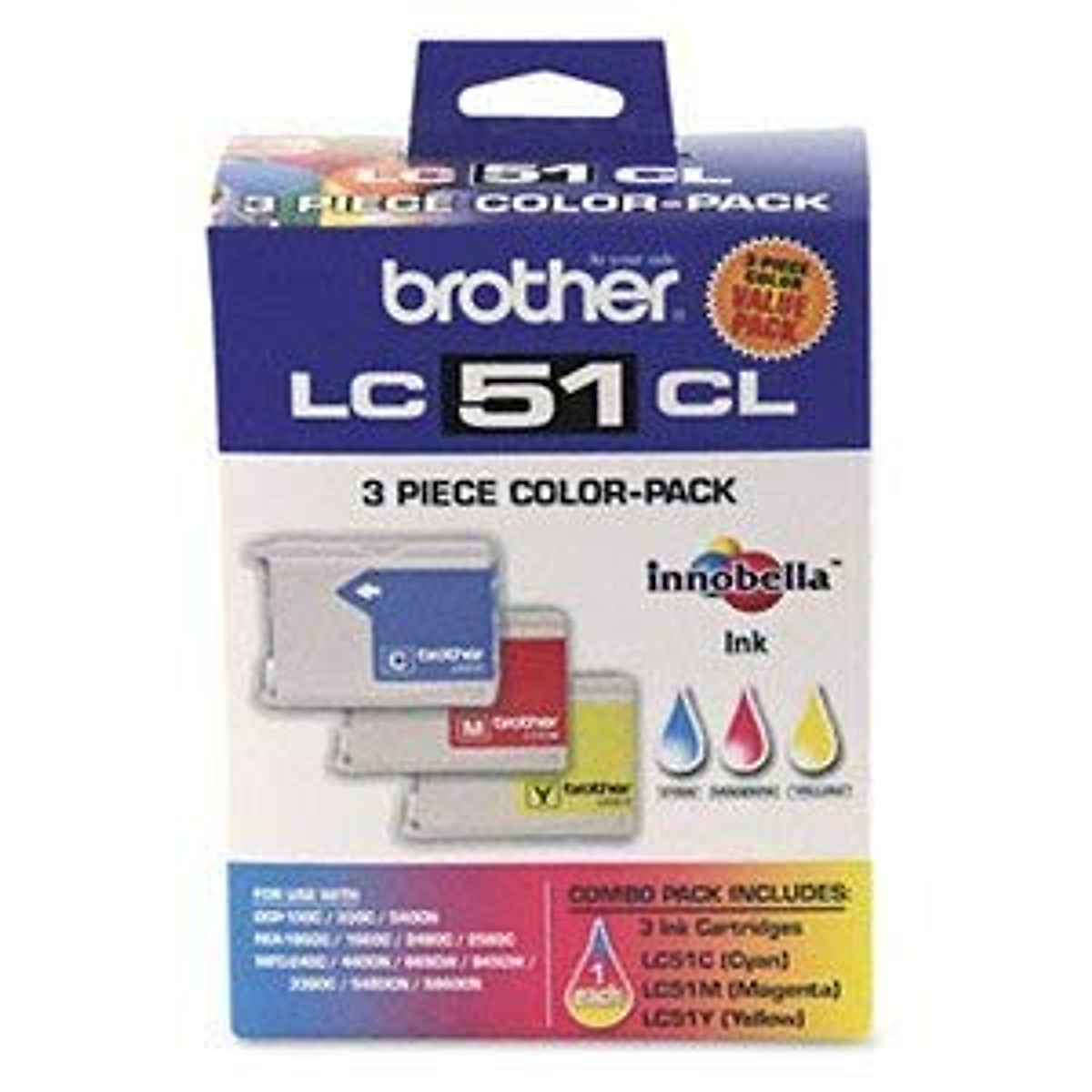 Brother Genuine Brand Name, OEM LC513PKS (LC-513PKS) Rainbow Inkjet Pack LC-51C LC-51M LC-51Y for DCP-130C, IntelliFax 1860C, MFC-240C, MFC-440CN, MFC-665CW, MFC-3360C, MFC-5460CN, MFC-5860CN Printers