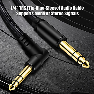 1/4 Inch TRS Instrument Cable 3Ft 2pack,BELIPRO 6.35mm TRS to 6.35mm TRS Stereo Audio Cable Male to Male Right-Angle-to-Straight for Electric Guitar, Bass, Keyboard,Mixer,Amplifier,Speaker,Equalizer…