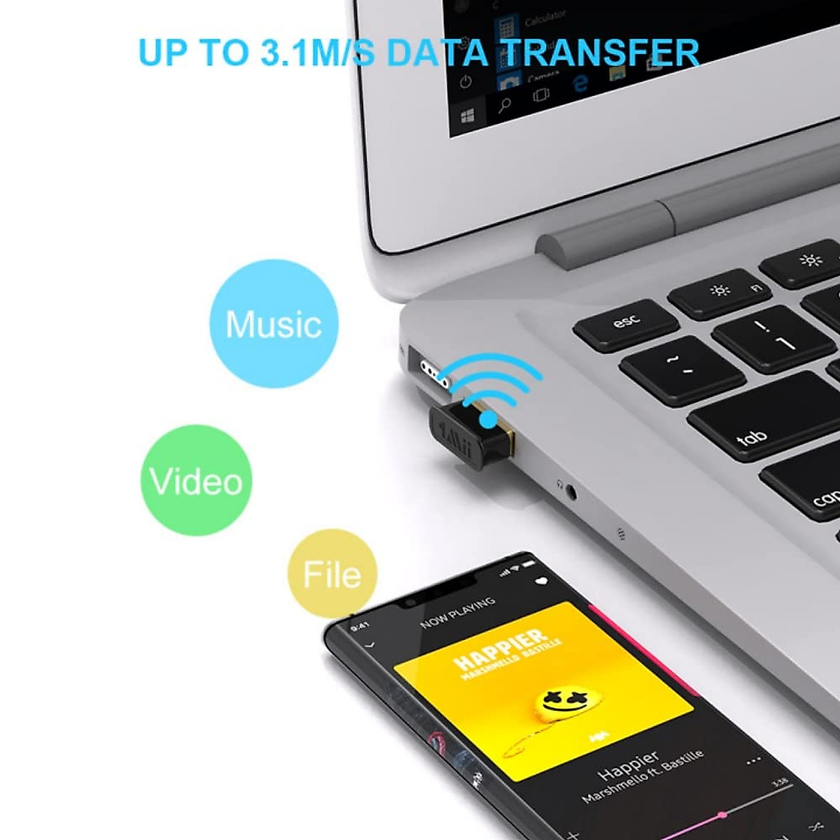 1Mii USB Bluetooth Adapter for PC (2 Pack), Bluetooth Dongle 5.0+EDR, Support Windows10/8.1/7 for Desktop, Laptop, Mouse, Keyboard, Headsets, Speakers