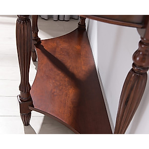 Solid Wood Semi-Circle Sofa Table with Drawer, 45.3" Traditional Living Room Console Table with Open Bottom Shelf 2-Tier Vintage Elliptical Entry Table for Home Office,Cherry Walnut SFZ1533