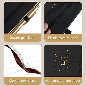 CAGIE Lined Journal Notebook for Work, 196 Pages, Medium 5.7" x 8.3", Hardcover Notebook Journal with Pen Loop, (Black Ruled)