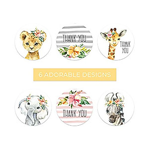 Boho Safari Animal Thank You Stickers / 6 Floral Jungle Animals Designs / 250 Wild Baby Shower Thank You Labels / 1.5" Baby Shower Sticker/Made in The USA