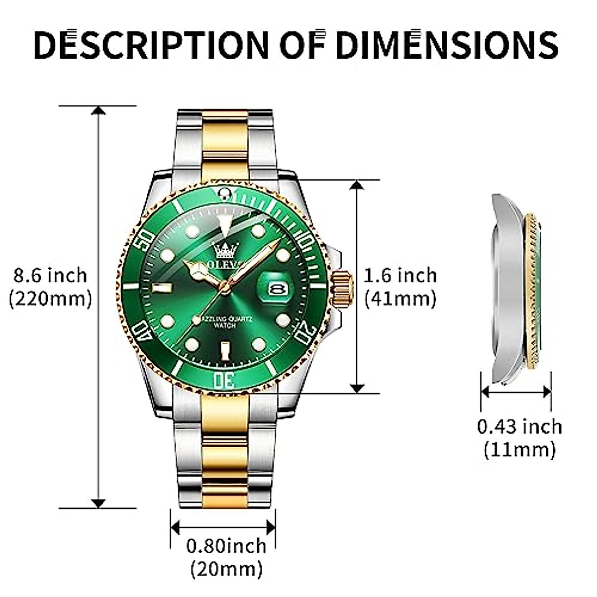 OLEVS Mens Watches Green Watches for Men Watch Men Luxury Quartz Big Face Men's Wrist Watches Fashion Gold Watch for Men Dress Silver Watches Stainless Steel Watches relojes para Hombres