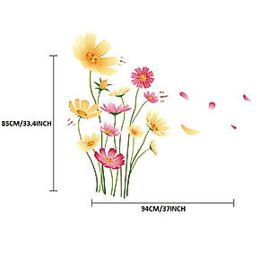 Chrysanthemums Flowers Butterflies Dragonflies Wall Decal Garden PVC Home Sticker House Vinyl Paper Decoration WallPaper Living Room Bedroom Kitchen Art Picture DIY Murals Girls Boys kids Nursery Baby