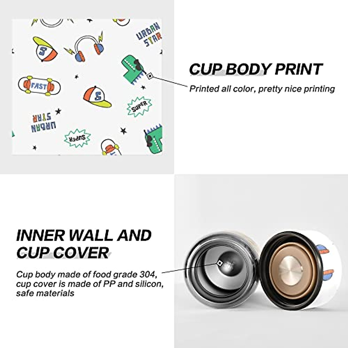 CaTaKu Cute Funny Sport Water Bottle Insulated 16 oz Stainless Steel Flask Thermos Bottle for Coffee Water Drink Reusable Wide Mouth Vacuum Travel Mug Cup