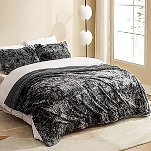 joybest Faux Fur Throw Blanket for Couch, Tie-Dye Reversible Fuzzy Blankets, 50x60 Inches Soft Sherpa Blanket for Sofa and Bed