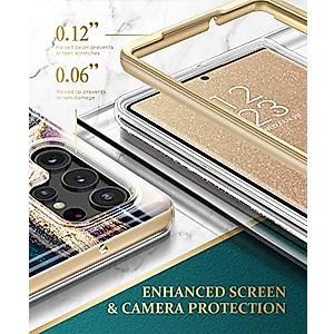 GVIEWIN Case for Samsung Galaxy S22 Ultra 5G 6.8", Military Grade 21ft Drop Test Shockproof, [No Built-in Screen Protector] Marble Hard Durable Protective Cover 2022(Drift Sand/Brown)