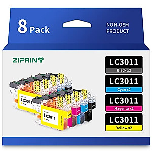 ZIPRINT LC3011 Compatible Ink Cartridge Replacement for Brother LC3011 LC-3011 LC3013 Ink Cartridge use with Brother MFC-J497DW MFC-J895DW MFC-J491DW MFC-J690DW (Black, Cyan, Magenta, Yellow, 8-Pack)