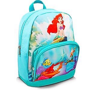 The Little Mermaid Mini Backpack Set - 10” Canvas Ariel Backpack with Front Pocket and Bottle | Little Mermaid Backpack Bundle