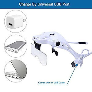 TMANGO Magnifying Glasses with LED Lights,Storage Case | Rechargeable Head Mount Magnifier for Close Up Work, Cross Stitch, Watch Repair, Jewelry，Hobby Crafts,Reading Aid