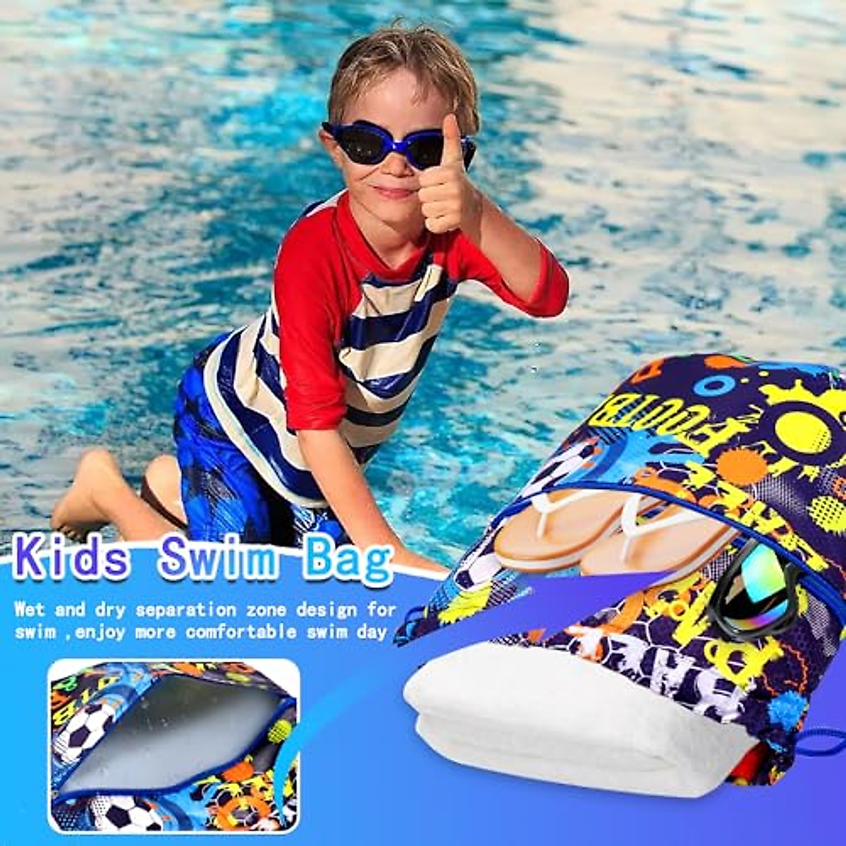 RLGPBON Sports Drawstring Backpack - Drawstring Bags for Boys Kids Swim Bag for Beach Swim Swimming Pool Draw String Bags