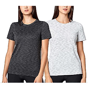 Mondetta Women's 2-Pack Crewneck Short Sleeve Active Tees (Medium, Black/White)