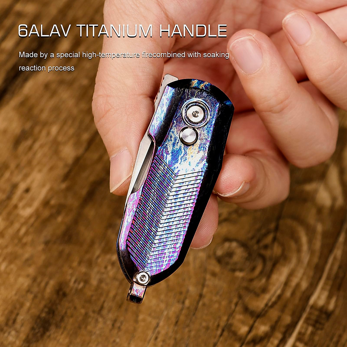 XTOUC Small Pocket Knife,1.38" M390 Steel Blade EDC Folding Knives with Button Lock Titanium Handle Knifes TD776