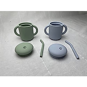 Jane and Kate - 2 Pack, 100% Food Grade Silicone Training Cup and Straw | 6 Months Plus, 5oz, 150 mL, Spill Proof (Green and Blue)
