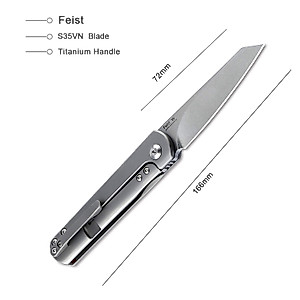 Kizer Pocket Folding Knife Front Flipper Reverse Tanto S35VN Blade Titanium Handles EDC Knife, Foldable Outdoor Carry for Men Women Gift, Feist Ki3499S
