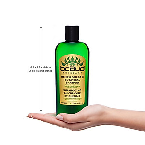 Hemp & Omega 3 Botanical Shampoo, Sulfate Free, SLS Free, for Itchy Scalp, Oily, Thinning, Color Treated Hair, Volumizing for Soft, Healthy, Shiny Hair, with Natural Hemp Seed Oil, Aloe (Single)