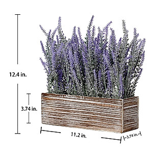 DILATATA Lavender Flowers Artificial Lavender Decor Fake Lavender Plant in Rustic Wooden Pot Faux Plants in Pots for Home Bathroom Table Centerpieces Wedding Decor Potted Lavender Flower Purple Decor