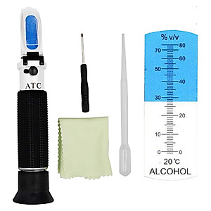 Abuycs High Proof Alcohol Refractometer, ATC Alcohol Refractometer with 0-80% Alcohol Measurement Range for Liquor and Spirits. High Accuracy ±1% Alcohol Refractometer for Whiskey, Brandy, Vodka, etc.