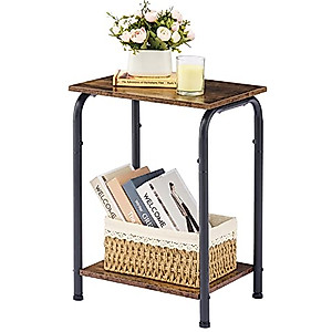 Tajsoon Small End Table with 2 Tier Storage Shelves, Small Side Table for Small Spaces, Sofa Table, Bedside Table, Small Table for Living Room, Bedroom, Sturdy Frame & Easy Assembly