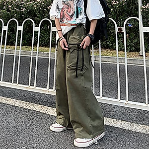 Women's Goth Cargo Pants Baggy Wide Leg Pants Vintage Casual Harajuku Trousers (ArmyGreen,XL)