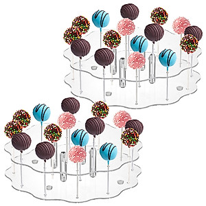 Hacaroa 2 Pack Cake Pop Display Stand, 16 Holes Acylic Clear Lollipop Holder, Decorative Candy Dessert Holder Cupcake Stand for Weddings, Baby Showers, Birthday Parties