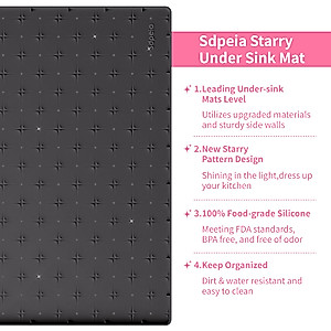 Sdpeia Under Sink Mat for [34" x 22" ] Cabinet, Silicone Under Sink Liner, Kitchen Cabinet Liner Holds Over 2.2 Gallons, Cabinet Protector, Under Sink Tray for Drips, Leaks, Spills (Black)