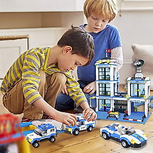 Liberty Imports 736 Pieces City Police Station & Car Building Blocks Set, with 3 Police Cars Toy, Cop Patrol Car, Prison Car, Construction Toy Building Bricks Kit, Gift for Boys Girls 6-12