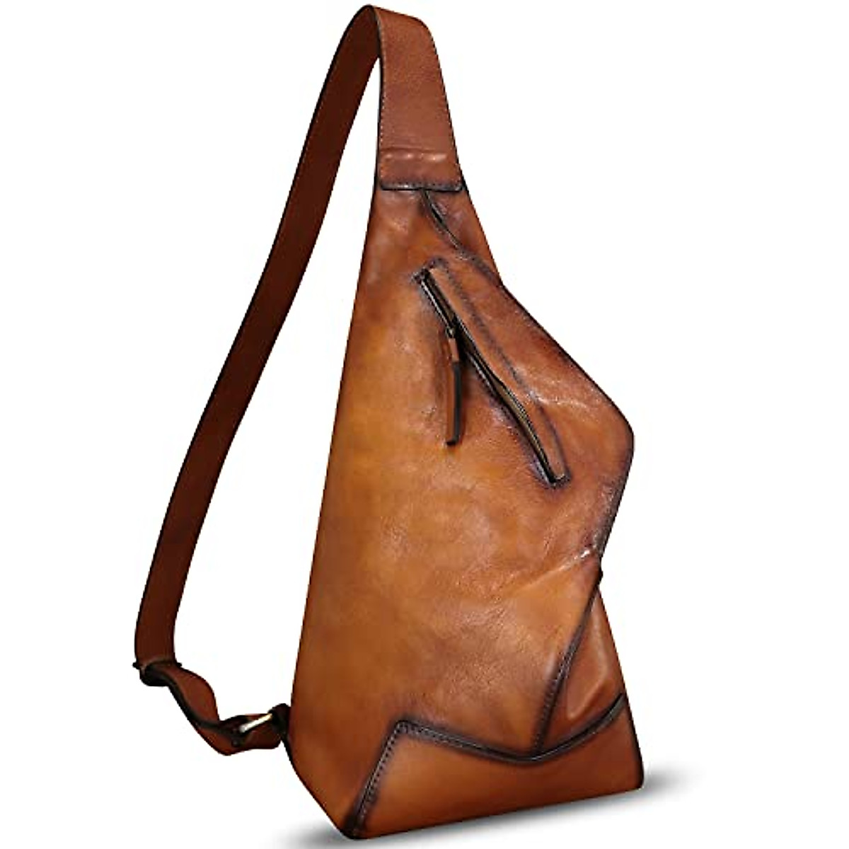 FEIGITOR Genuine Leather Sling Bag Retro Crossbody Sling Backpack Handmade Chest Shoulder Hiking Daypack Cycling Purse Fanny Pack (Brown)