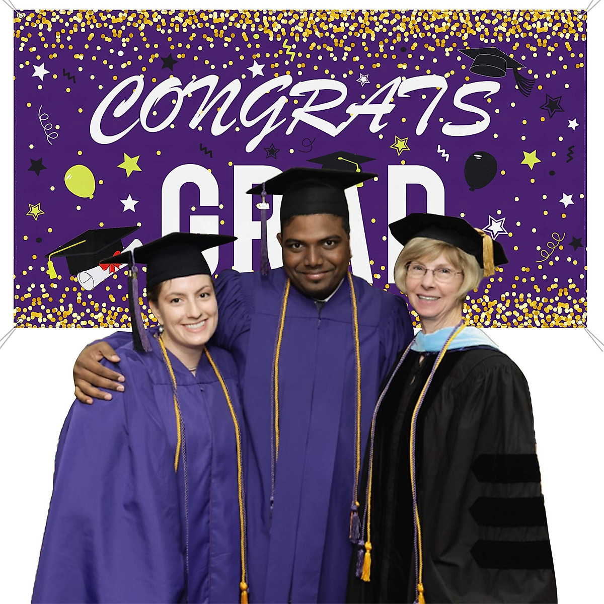Graduation Banner - Purple Congrats Grad Banner- Extra Large 70" X 40" Graduation Backdrop - Graduation Party Supplies 2022 - Graduation Decorations - 2022 Grad Party Outdoor Indoor Hanging Decor