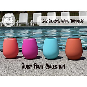 Sili Wraps Unbreakable Silicone Wine Glasses | Reusable Drinkware for Parties, Camping, Beaches, and Boats | 100% Silicone | Set of 4 | BPA-Free, Dishwasher Safe | Juicy Fruit Collection