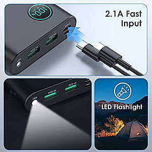 Portable Charger 10800mAh, Smallest LED Display Power Bank, Dual Output USB C Input High-speed Charging Battery Pack with Flashlight Compatible with iPhone 13 12 11 Pro Max X Samsung Galaxy iPad