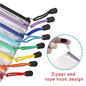 A4 Plastic Zipper Pouches - WaterproofPlastic Zipper Pouches Mesh Zipper Pouch Document Bag - A4 Zipper File Bags for School & Office Supplies (10 Colors, 10 Pcs)