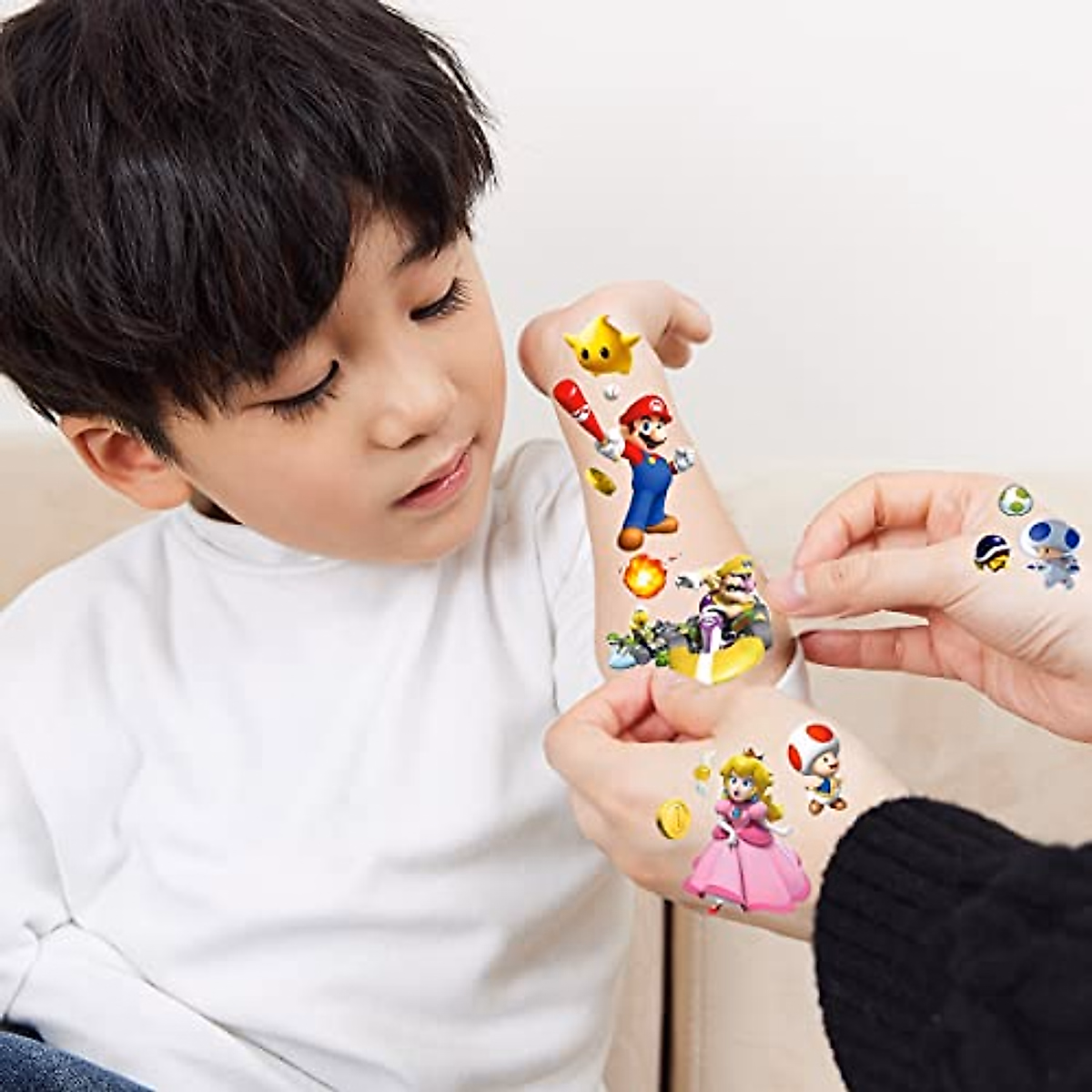 8 Sheets Temporary Tattoos Stickers For Mario, Mario Birthday Party Supplies Decorations Party Favors, Gifts for Boys Girls School Classroom Rewards