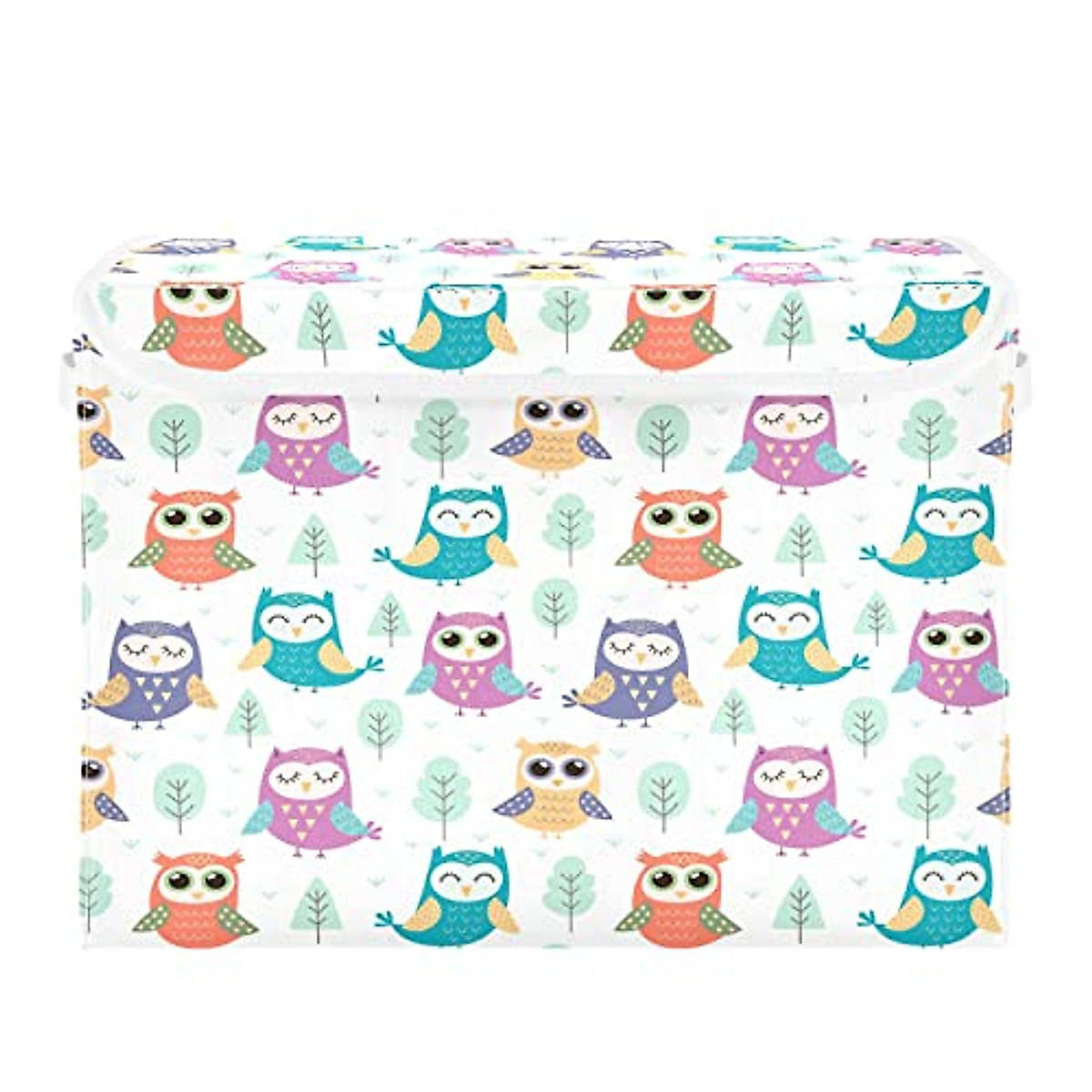 Kigai Cute Happy Owls Storage Basket with Lids and Handles,Collapsible Storage Bins Organizer for Bedroom Organization,Office Storage,Toys,16.5x12.6x11.8 In