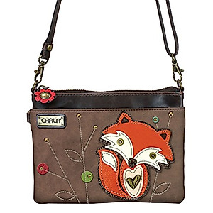 CHALA Mini Crossbody Handbag, Multi Zipper, Pu Leather, Small Shoulder Purse Adjustable Strap - Fox - Brown