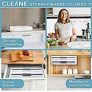 Plastic Wrap Dispenser with Cutter - Aluminum Foil Organization and Storage 2-in-1 Parchment Paper and Plastic Wrap Organizer - Saran Wrap Dispenser for Kitchen Drawer - Compatible with 13 inch Roll