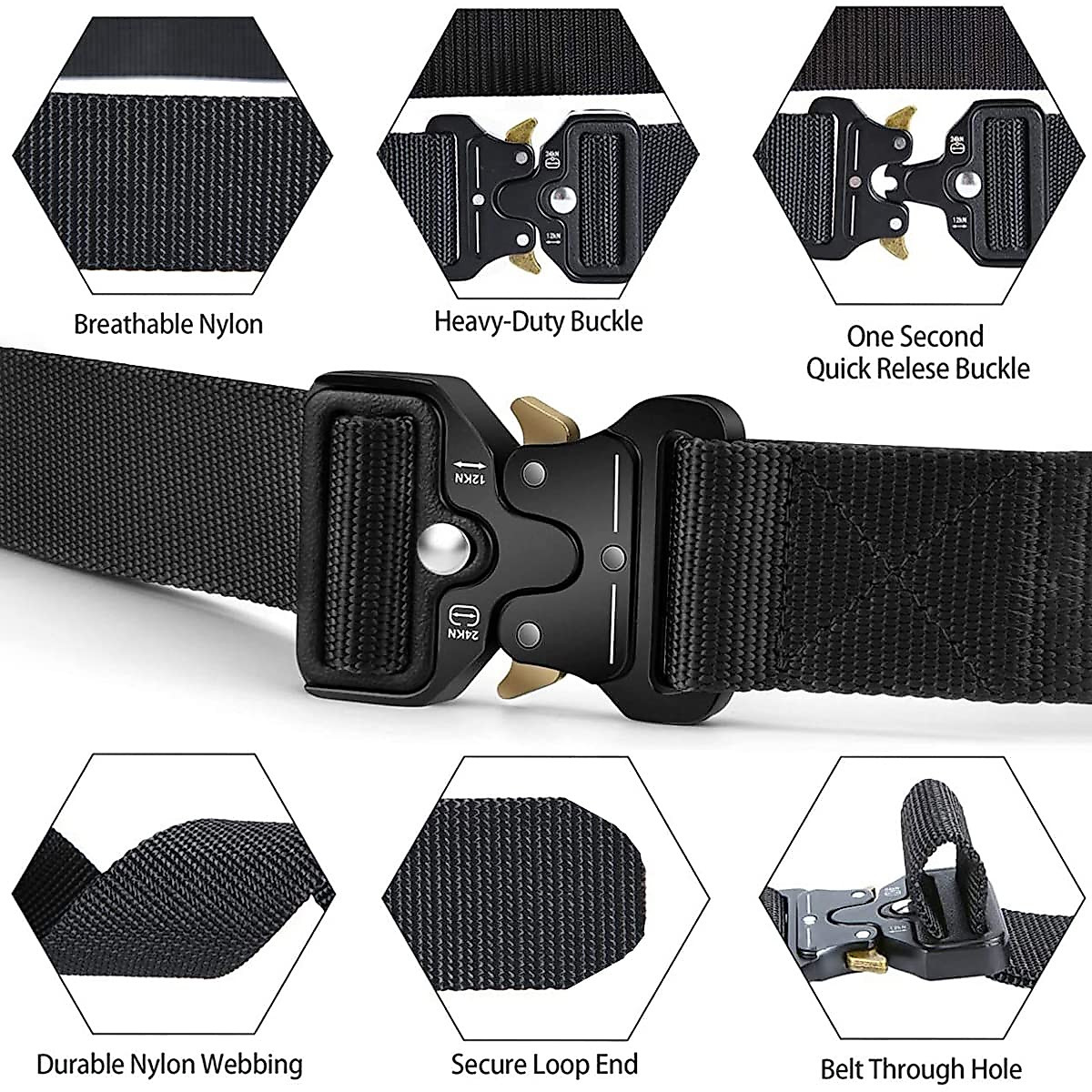 MOZETO Tactical Belts for Men Military Style Work Hiking Riggers Web Gun Belt with Heavy Duty Quick Release Metal Buckle