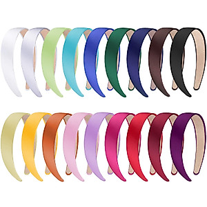 SIQUK 18 Pieces Satin Headbands 1 Inch Wide Non-slip Headband Colorful DIY Headbands for Women and Girls, 18 Colors