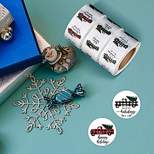 1500 Pieces Holiday Stickers Christmas Envelope Stickers Vintage Season Greetings Stickers Buffalo Check Plaid Pickup Truck with Tree Holiday Stickers for Envelopes Retro Winter Labels