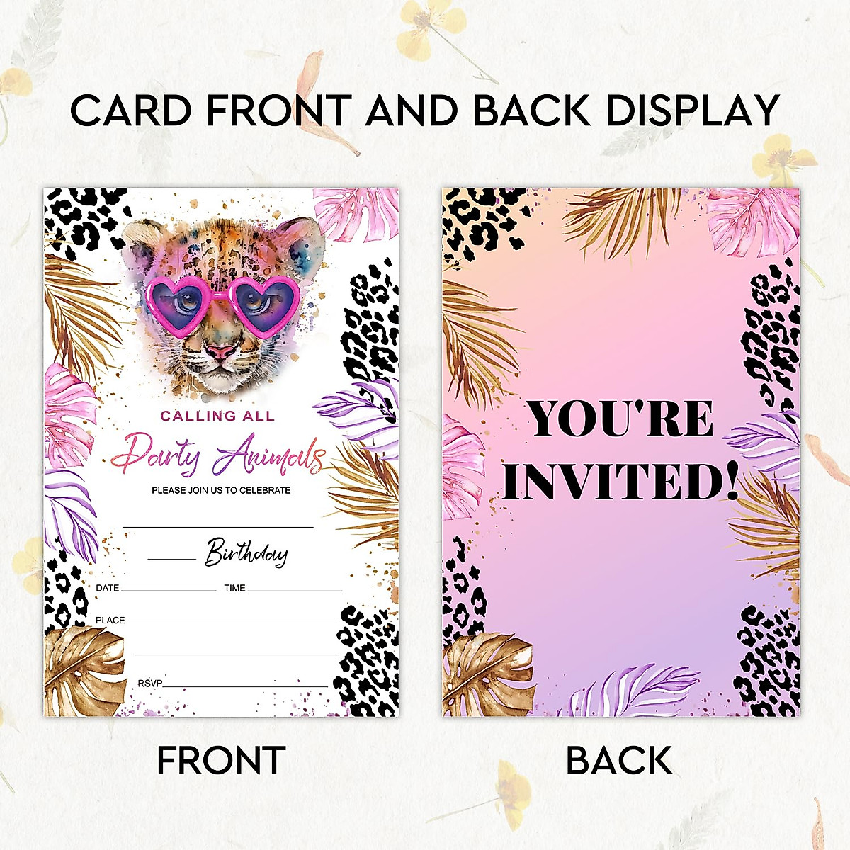Calling All Party Animal Birthday Party Invitation Cards with Envelopes, Safari Leopard Print Party Invitations, Birthday Celebration Supplies, Double-sided Fill-in bday Invites for Boys Girls - C01