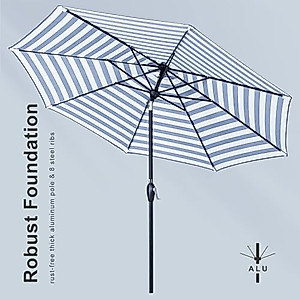 Tempera 9ft Patio Market Outdoor Table Umbrella with Push Button Tilt and Crank,Large Sun Umbrella with Sturdy Pole&Fade resistant canopy,Easy to set, Blue White Stripe