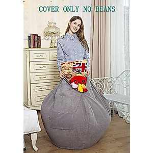 SANMADROLA Stuffed Animal Storage Bean Bag Chair Cover (No Filler) for Kids and Adults.Soft Premium Corduroy Stuffable Beanbag for Organizing Children Plush Toys or Memory Foam Extra Large 300L (Grey)