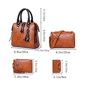 GJGJTER Synthetic PU Leather Tote for Women Satchel Crossbody Hobo 4pcs Handbags Shoulder Bags Tassel Fox Ornament-Black
