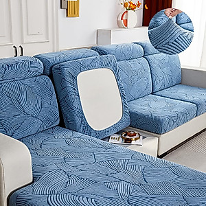 GORHLady Sofa Seat Cushion Covers Highly Elastic 1 2 3 4 Seater L-Shape Non-Slip Sofa Covers Replacement Elastic Furniture Protectors with Bottom Elastic Protectors 4-Seater Blue