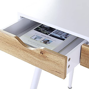 soges Mid Century Desk with Drawers, 3-Drawer Writing Study Desk, 43.3 inches Home Office Computer Desk for Small Space, Multifunctional Vanity Table Desk, White