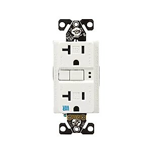 EATON TWRSGF20W Arrow Hart Tamper and Weather Resistant Duplex Gfci Receptacle, 125 Vac, 20 A, 2 Pole, 3 Wire, White