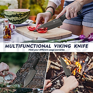 FINTISO Kitchen Knife Premiun 14C28N Steel Viking Knife, Japanese Chef Knife with G10 Handle, Boning Knife for Meat Cutting for Home, Outdoor, Best Gift (Black)